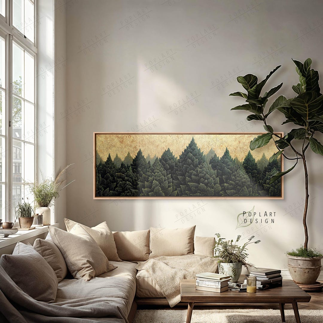 Green Pine Forest Wall Art: Long Horizontal Landscape Large Framed ...