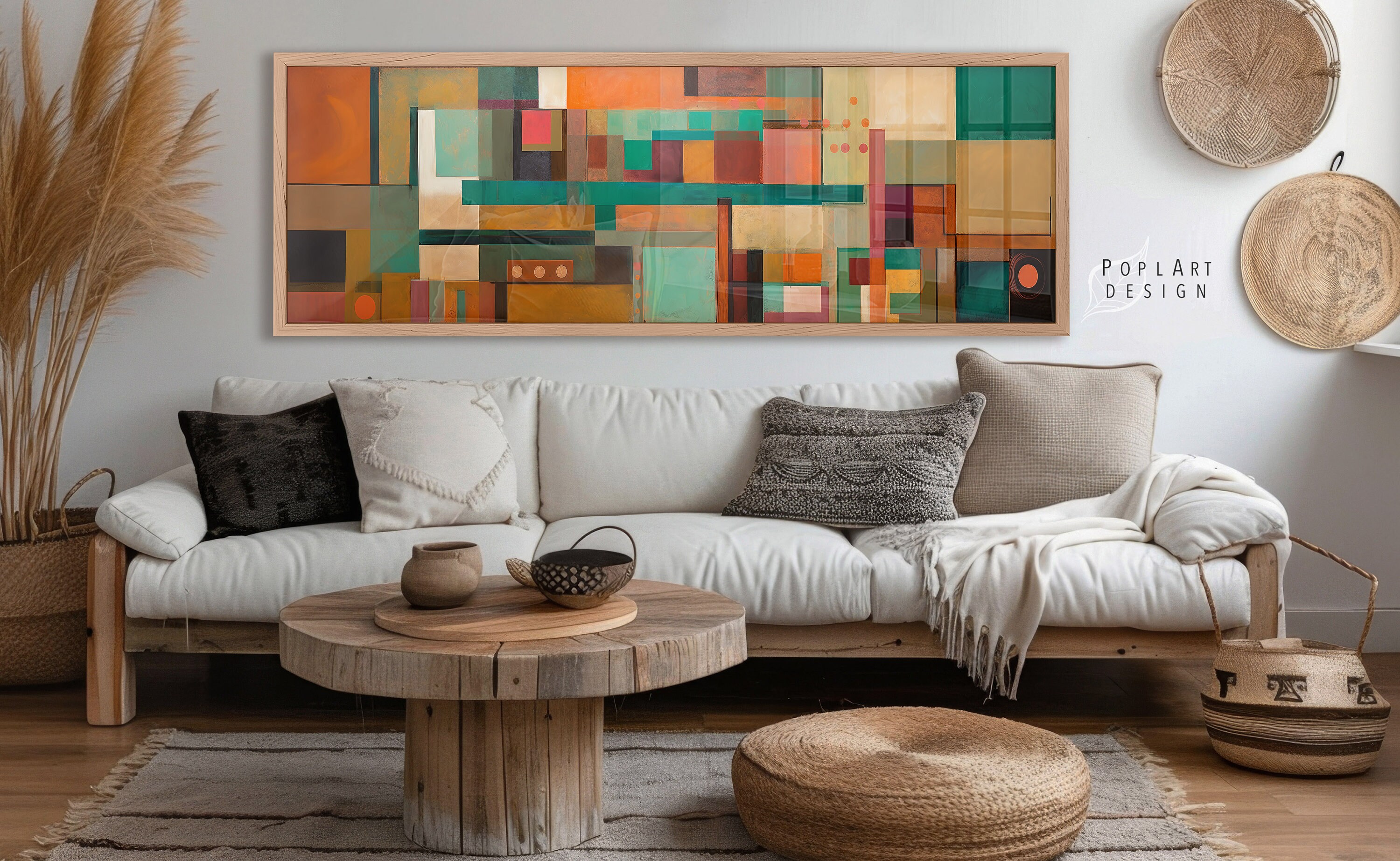 Abstract Color Blocks Art, Framed Canvas Horizontal Wall Art, Ready to ...