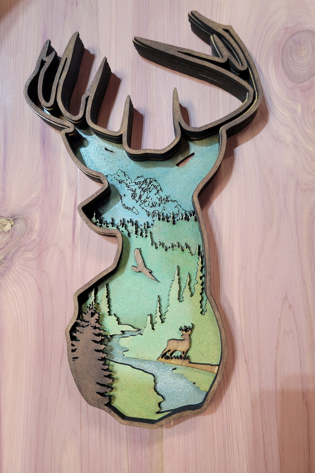 3D Multi-layered Deer With Mountain Scene - Etsy
