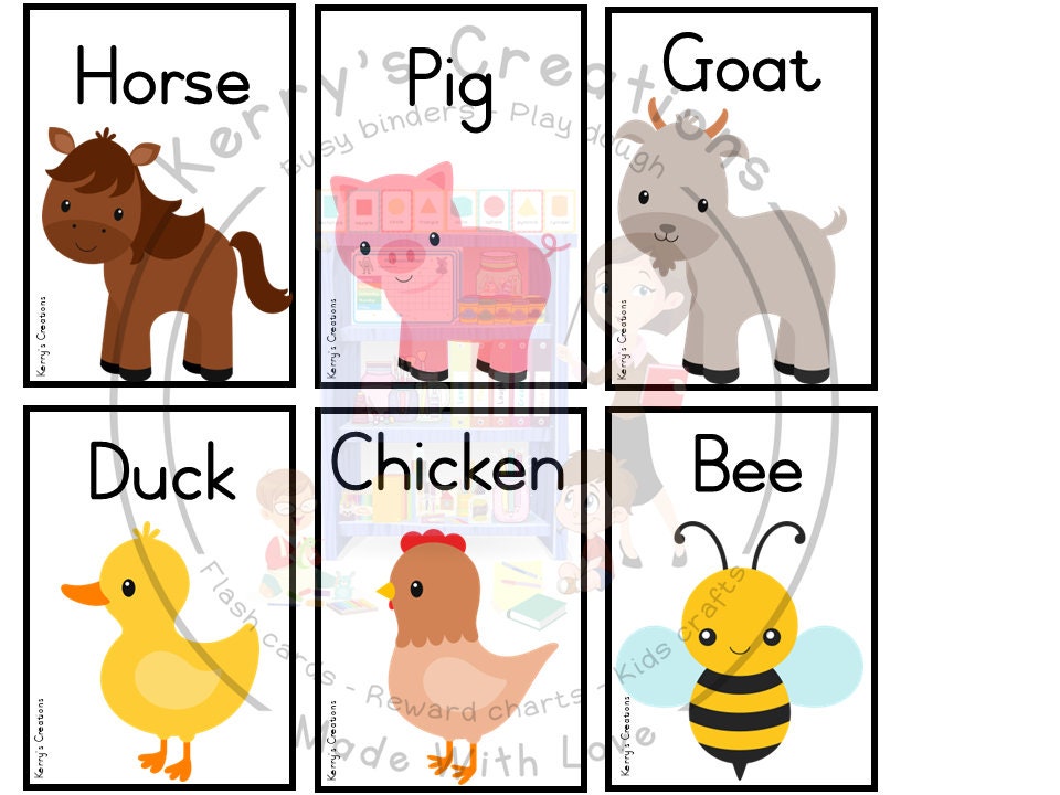 Farm Animals Flash Cards - Etsy