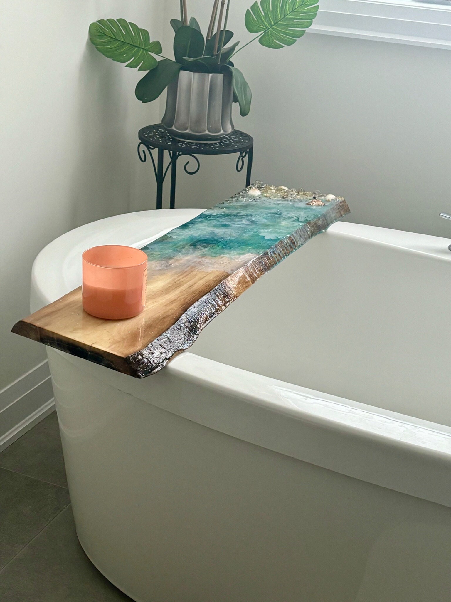 Bathtub Tray Epoxy Bath Caddy Oak Wood Board Bathroom Beach Decor - Etsy