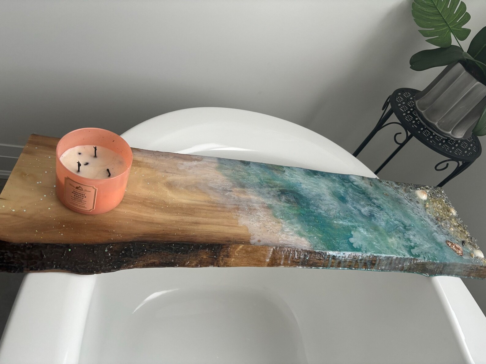 Bathtub Tray Epoxy Bath Caddy Oak Wood Board Bathroom Beach Decor - Etsy