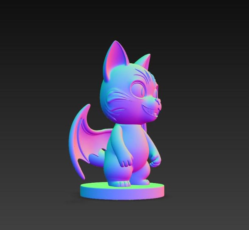 Demon Cat Figurine STL File | Bat Winged Kitten 3D Model (digital ...