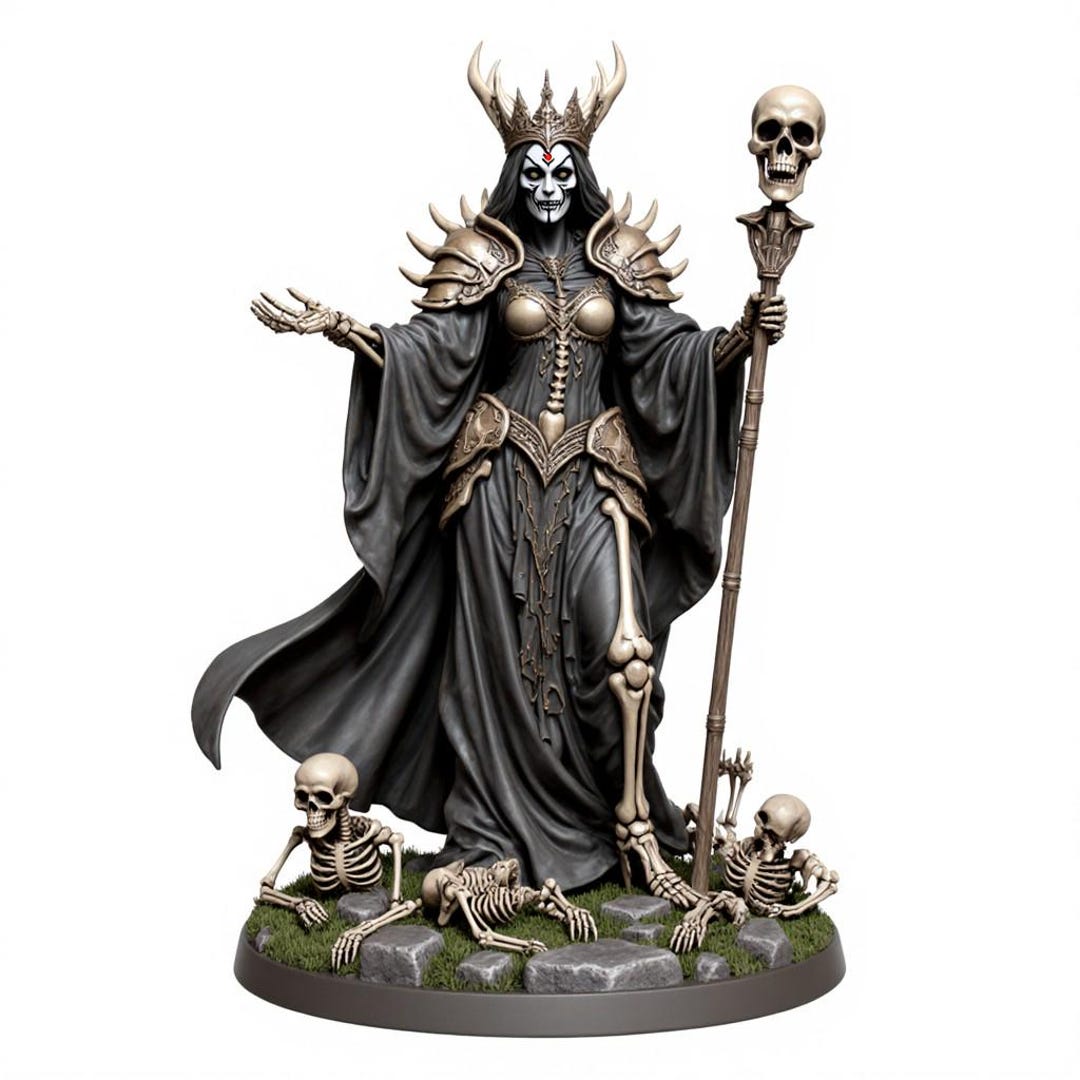 Dark Necromancer Queen STL | Gothic Undead Sorceress With Skull Staff ...