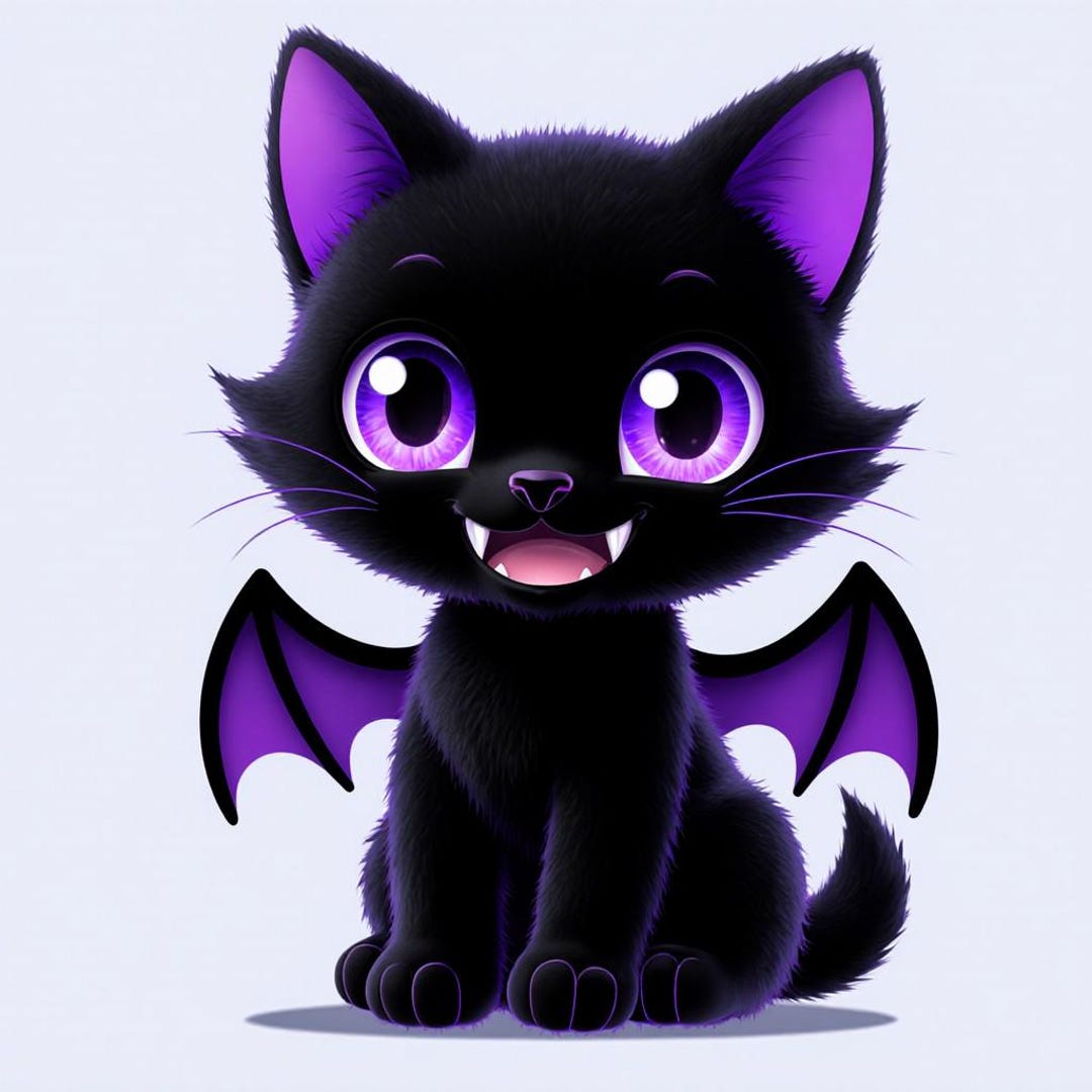 Kawaii Demon Cat Figurine STL File | Purple Bat Winged Kitten (digital ...