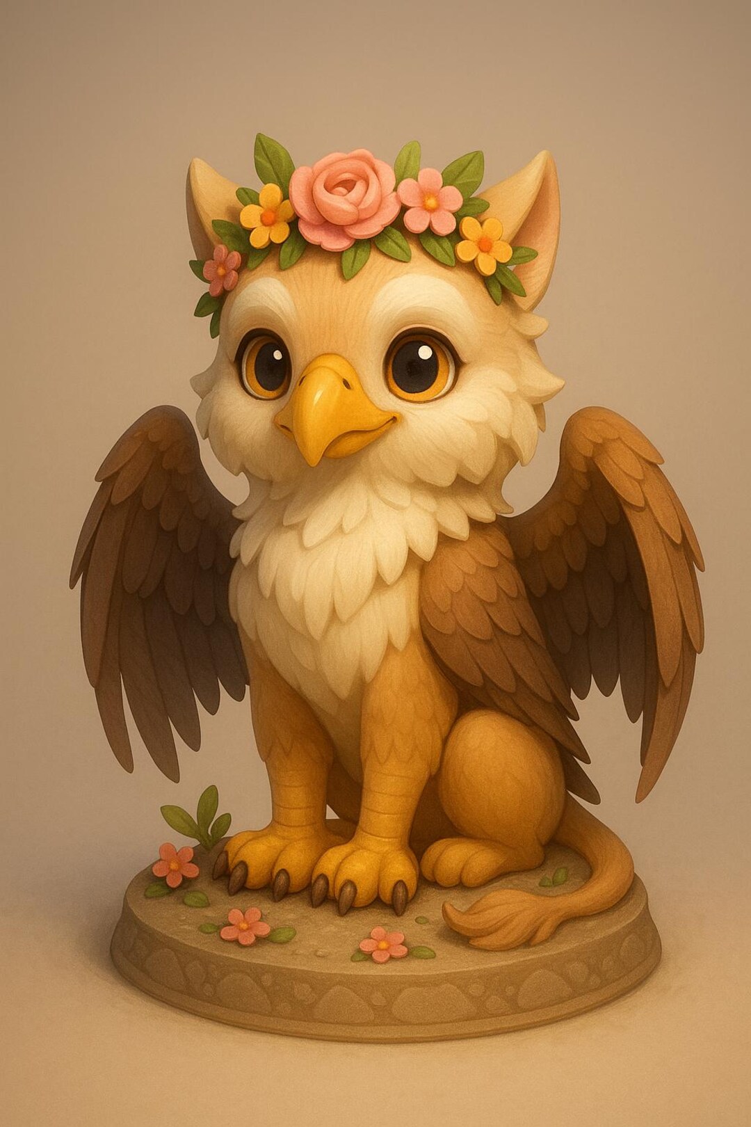 Chibi Griffin Figurine STL: Flower Crown 3D Printable Model (digital ...