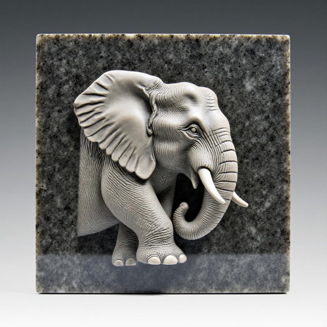 Elephant Wall Art STL File 3D Relief Sculpture Model Digital Download ...