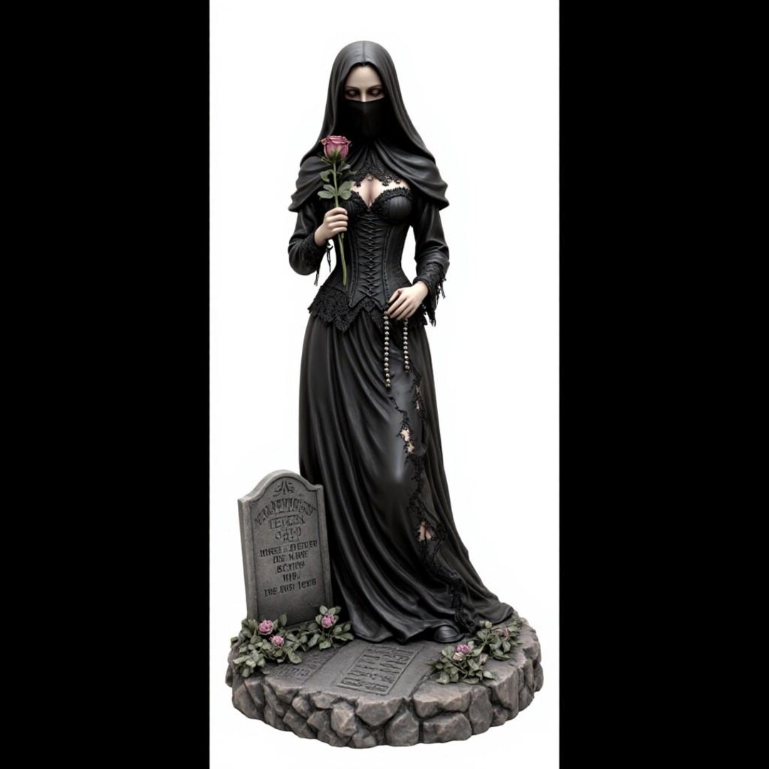 Gothic Lady Statue STL File | Dark Mourning Woman With Rose 3D ...