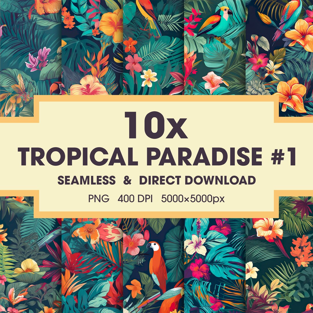 10 Tropical Paradise Digital Paper Seamless Digital Set - Etsy