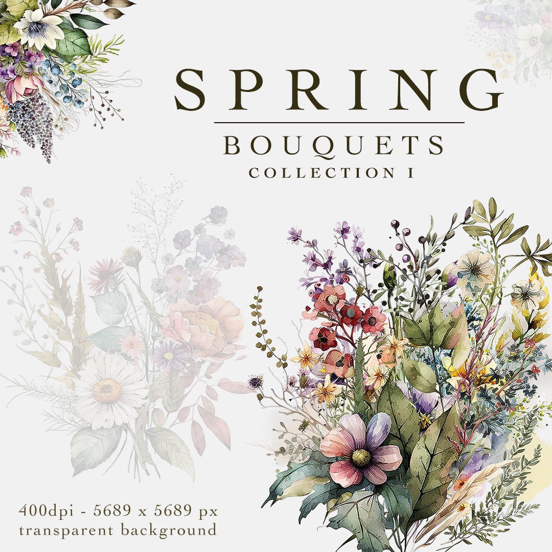Watercolor Floral Clipart Spring Floral Bouquets Flowers - Etsy
