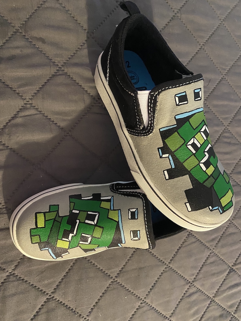 Hand Painted Kids Minecraft Creeper Bustin' Blocks Slip on Shoe - Etsy