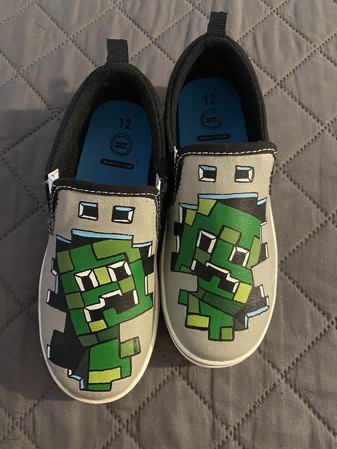 Hand Painted Kids Minecraft Creeper Bustin' Blocks Slip on Shoe - Etsy