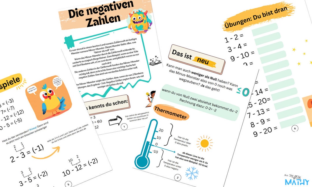 Explication simple des nombres négatifs et exercices 9 - Etsy France