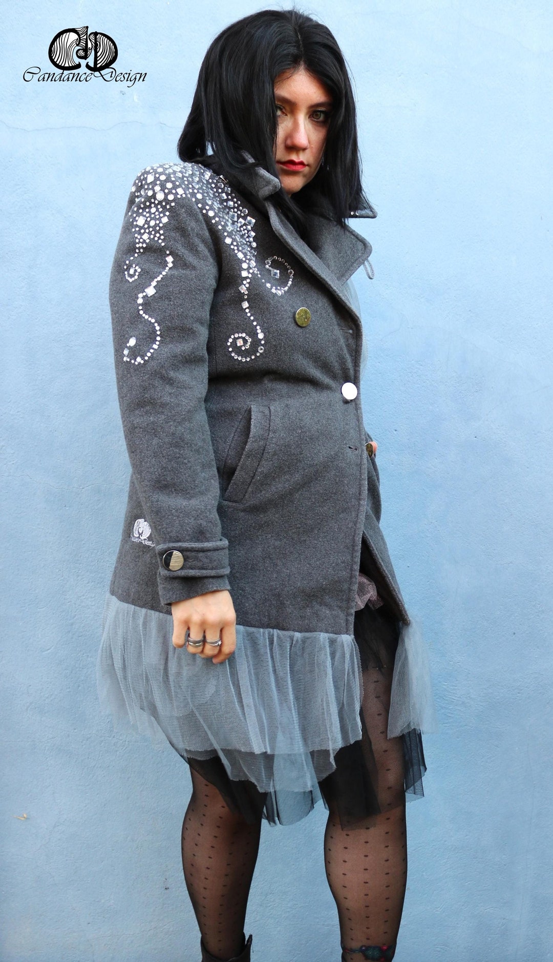 Elegant Coat, Grey Autumn Coat, Extravagant Coat, Party Coat, Glitter ...