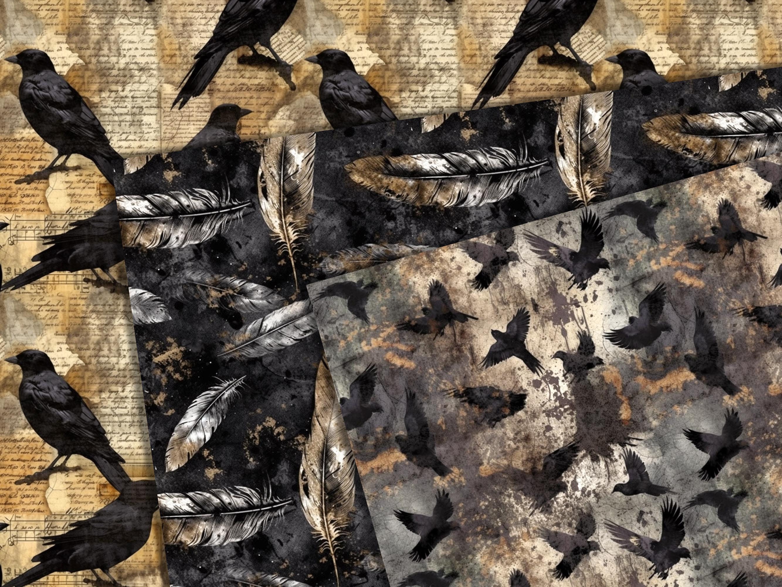 Seamless Distressed Raven Dark Digital Paper Scrapbook Printable Paper ...
