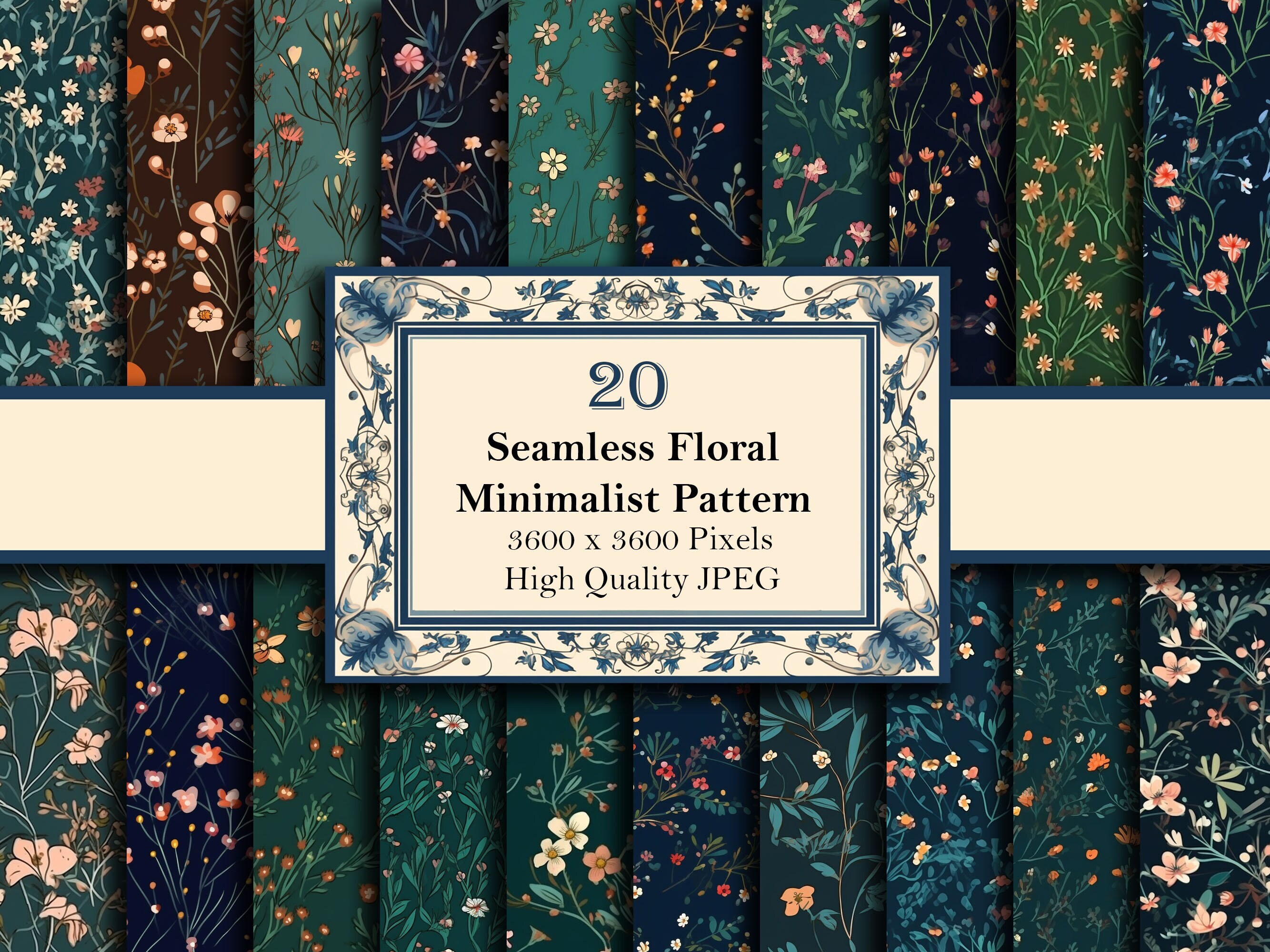 Wildflower Pattern Digital Paper for Scrapbook Seamless Pattern Dark ...