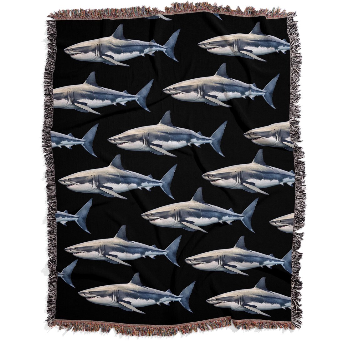 Great White Shark Throw Blanket, Scuba Diver Gift, Woven Blanket, Shark ...