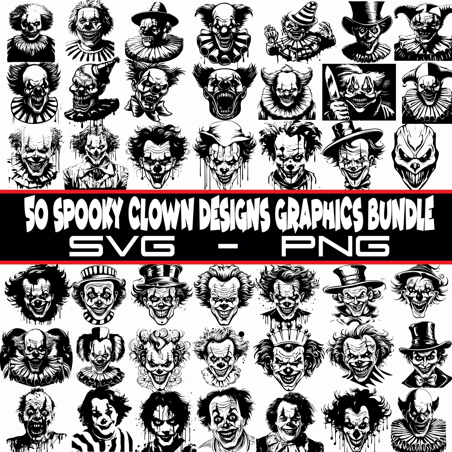 Spooky Clown SVG Bundle, Scary Clowns PNG Files, Crazy Clown Graphics ...