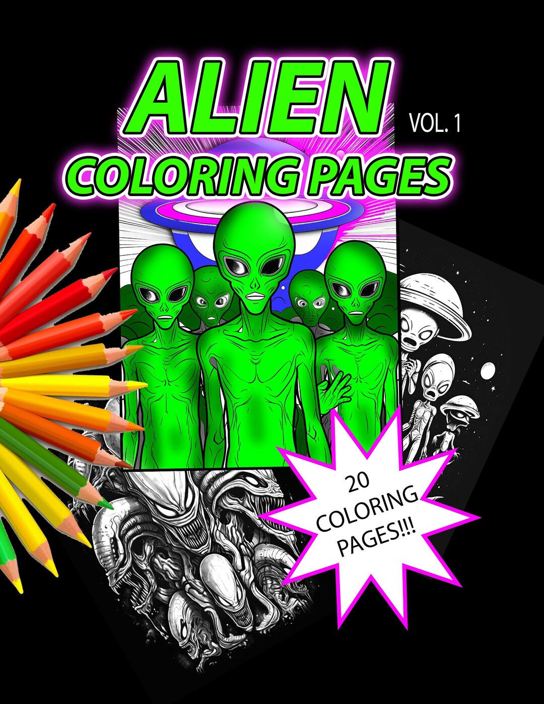 Alien Coloring Pages | Alien Coloring Book Gift | Volume 1 | Unique ...