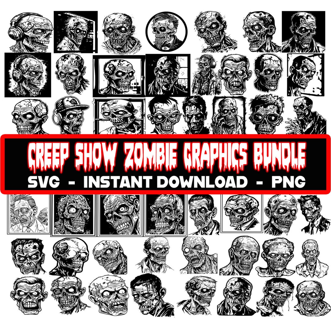 Halloween Horror SVG Bundle, Creep Show PNG Files, Zombie Graphics ...