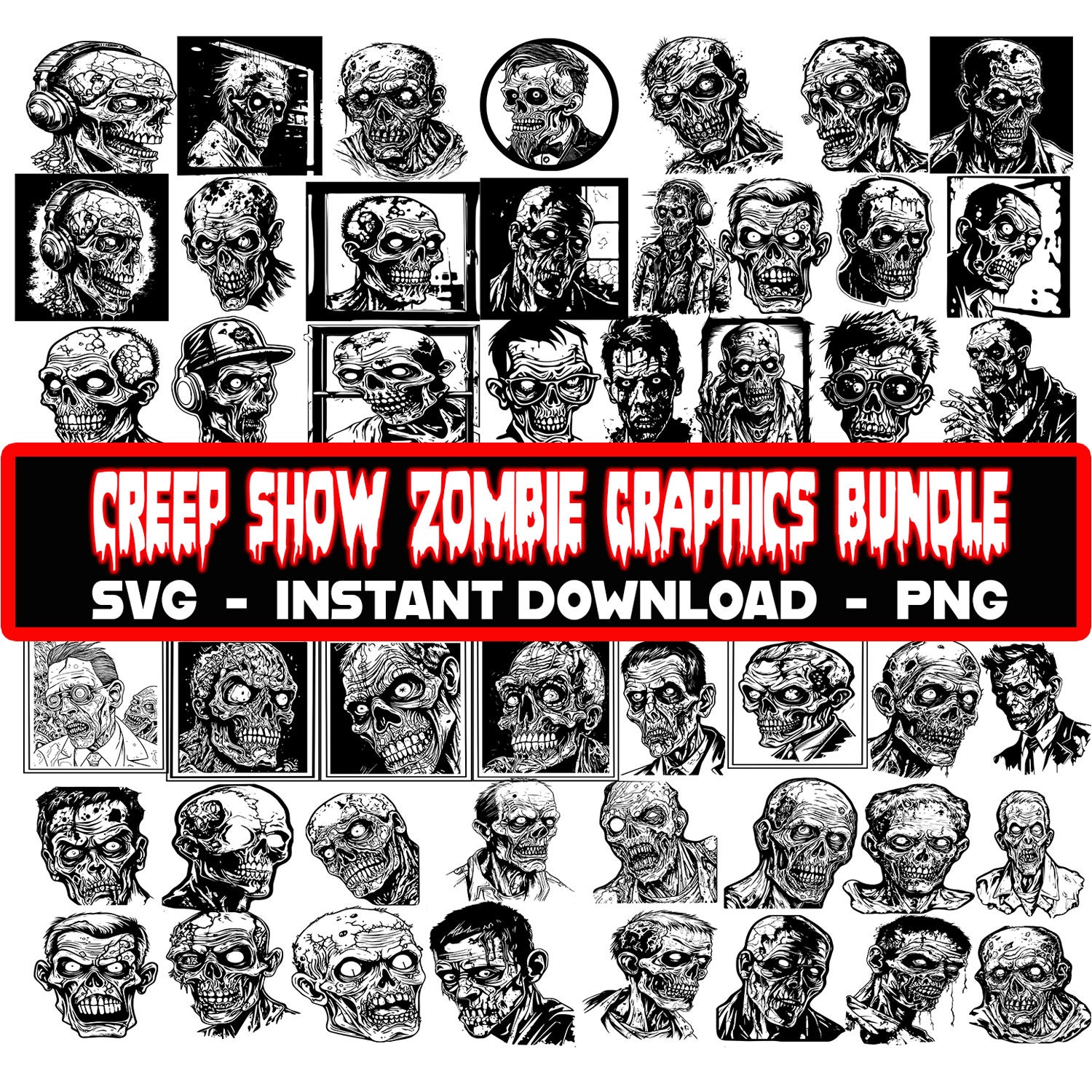 Halloween Horror SVG Bundle, Creep Show PNG Files, Zombie Graphics ...