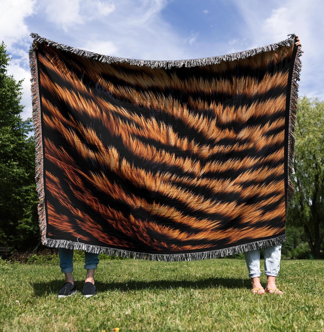 Tiger Skin Cozy Woven Throw Blanket, Tiger Skin Blanket, Animal Throw ...