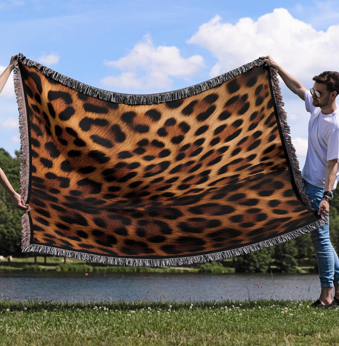 Leopard Skin Cozy Woven Throw Blanket, Leopard Skin Blanket, Animal ...