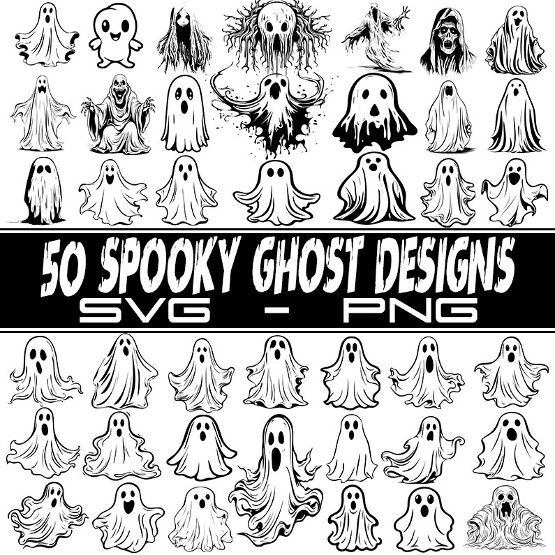 Spooky Ghost SVG Bundle, Ghost PNG Files, Ghosts Graphics Bundle ...