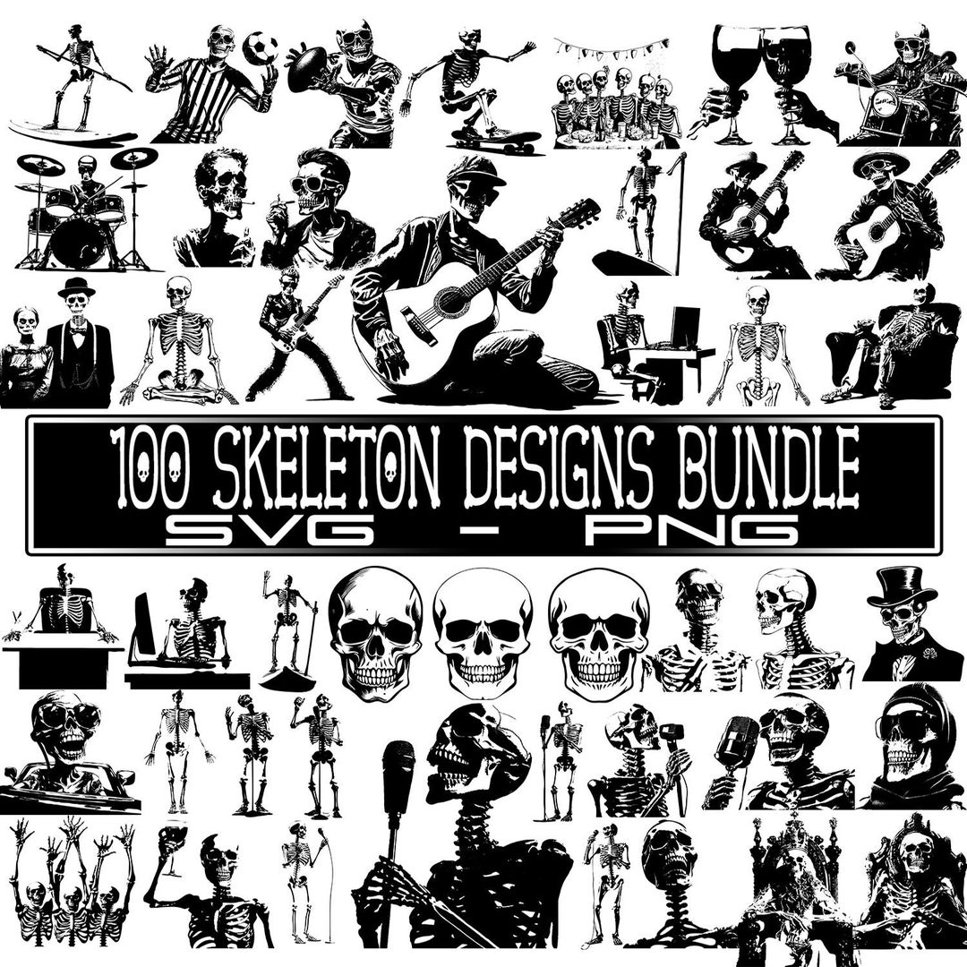 100 Skeletons Graphics Bundle, Skeleton PNG Files, Skeleton SVG Files ...