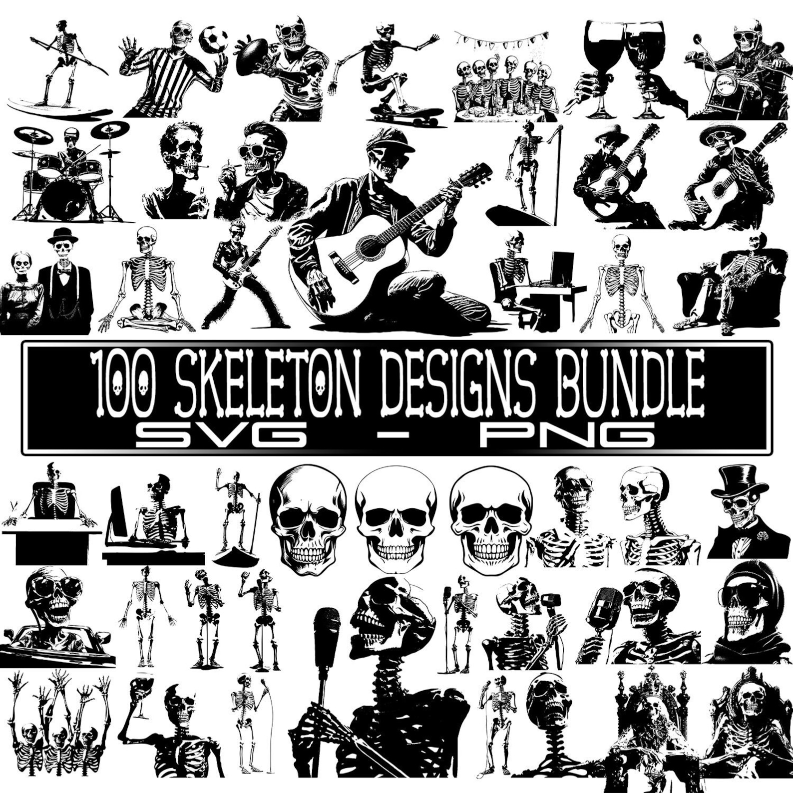 100 Skeletons Graphics Bundle, Skeleton PNG Files, Skeleton SVG Files ...