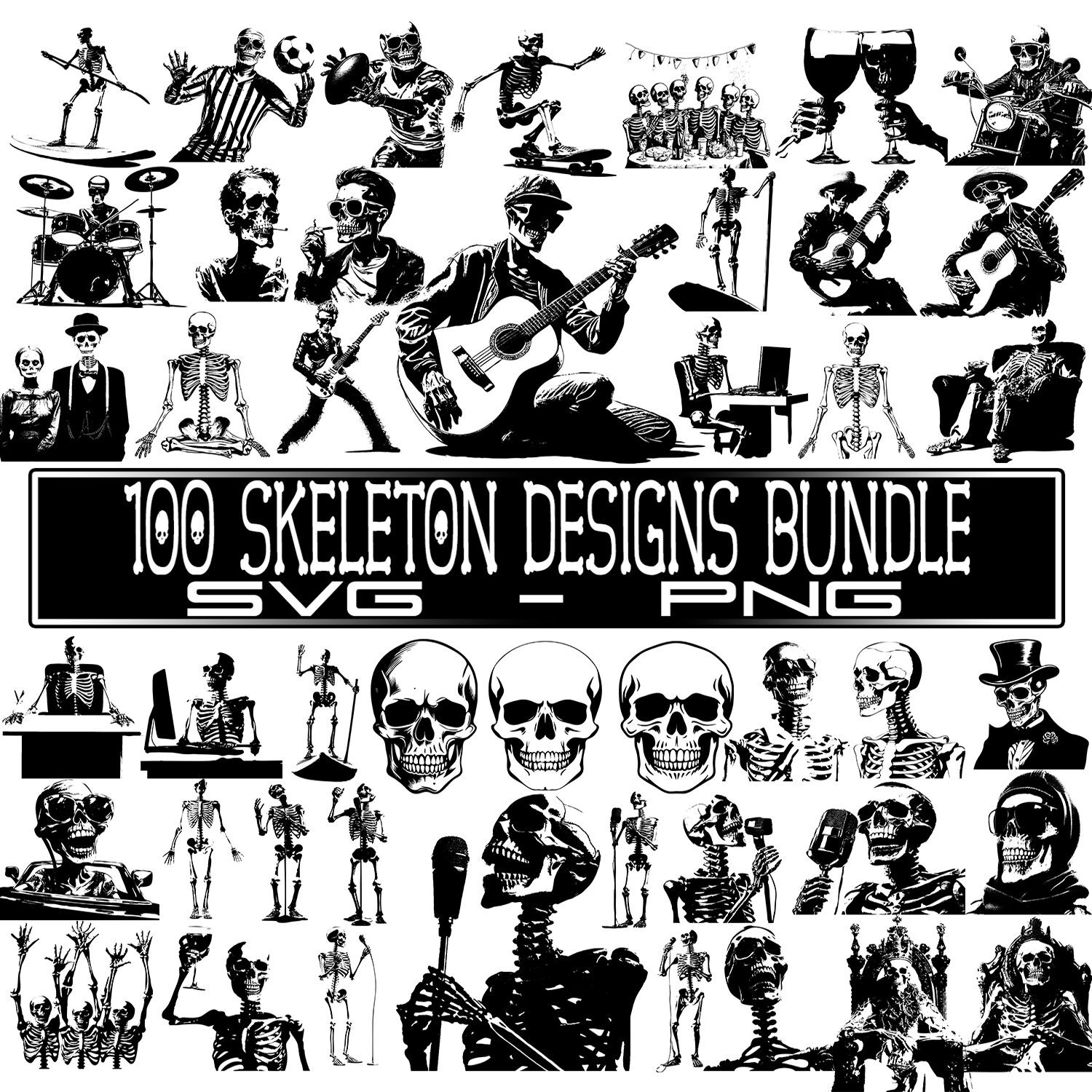 100 Skeletons Graphics Bundle, Skeleton PNG Files, Skeleton SVG Files ...