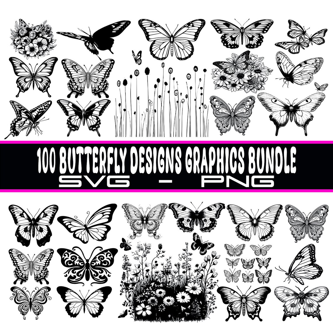 100 Butterfly Designs Bundle, Butterfly PNG Files, Butterfly Svgs ...