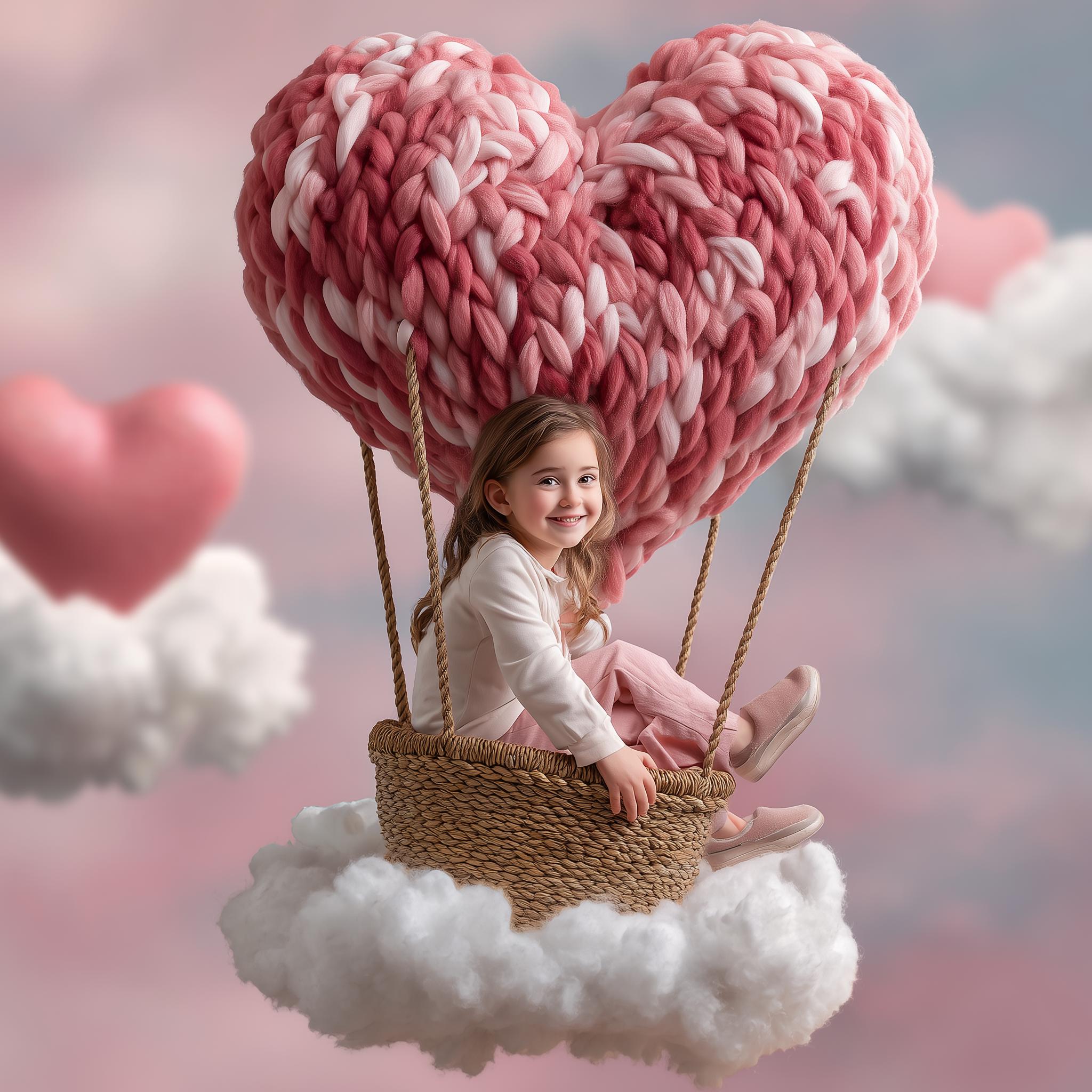 Valentine's Day Hot Air Balloon Digital Background, Kid's Portrait ...