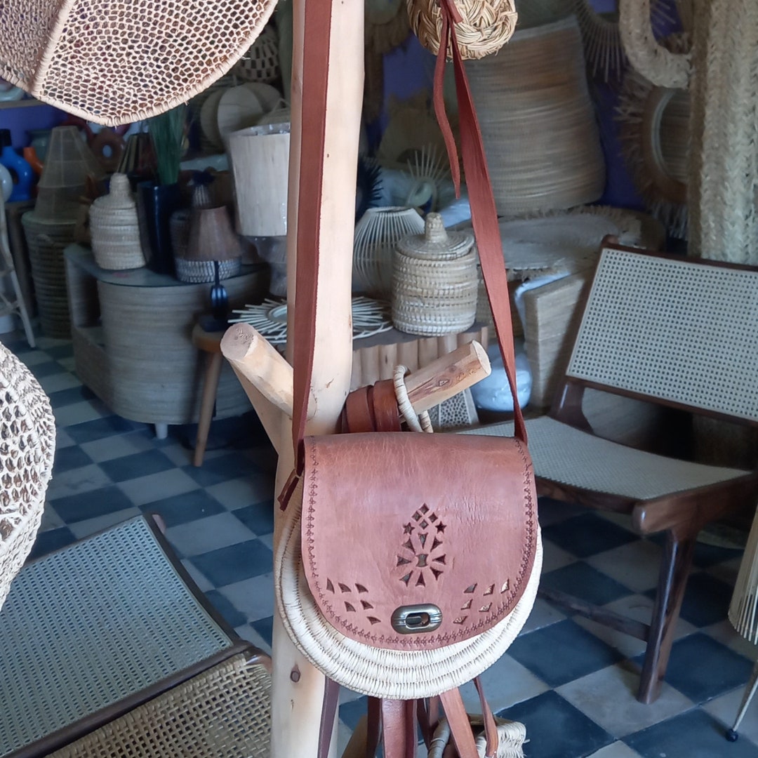 Moroccan Raffia Wallet With Leather Accents Handcrafted - Etsy
