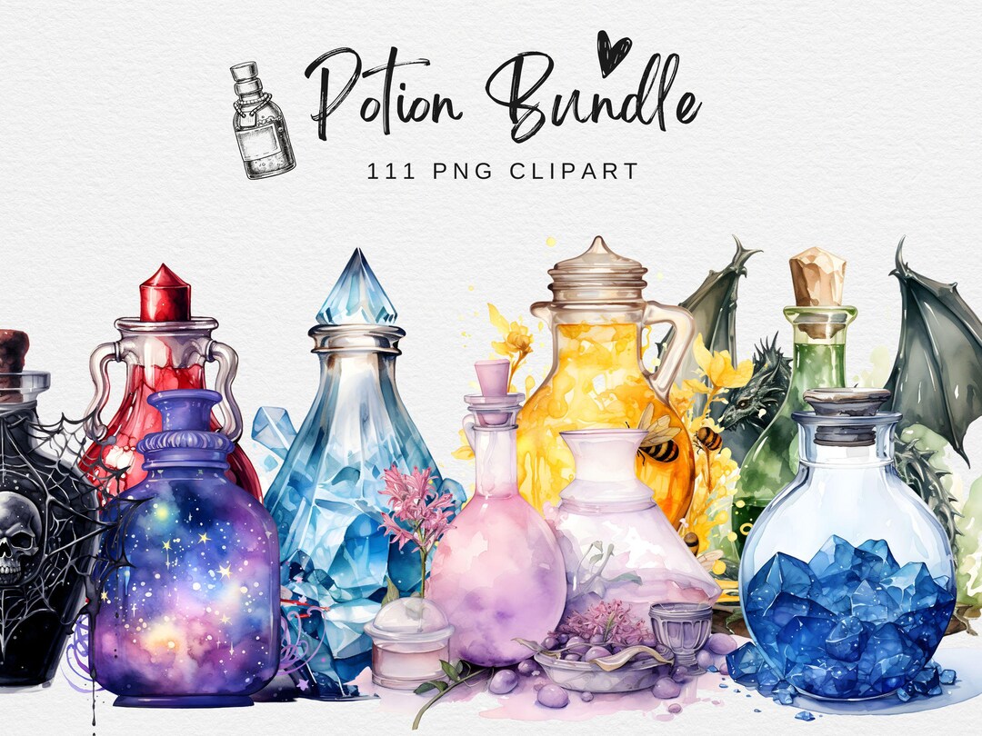 Witch Potions Watercolor Clipart Bundle - 111 PNG Potion Images ...