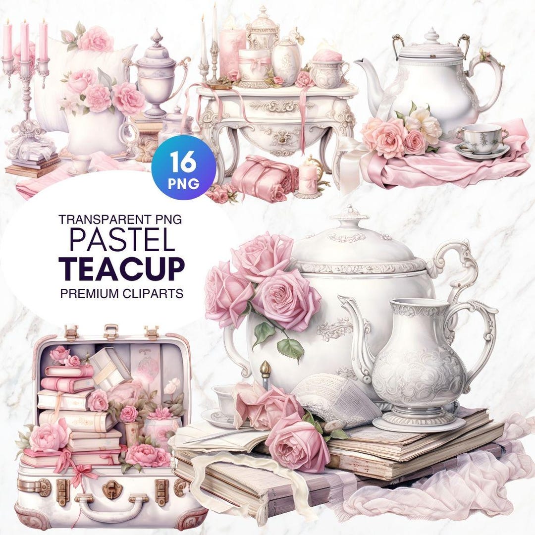 Watercolor Pastel Tea Clipart, Blush Pink Tea Cups, Cozy Tea Clip Art ...