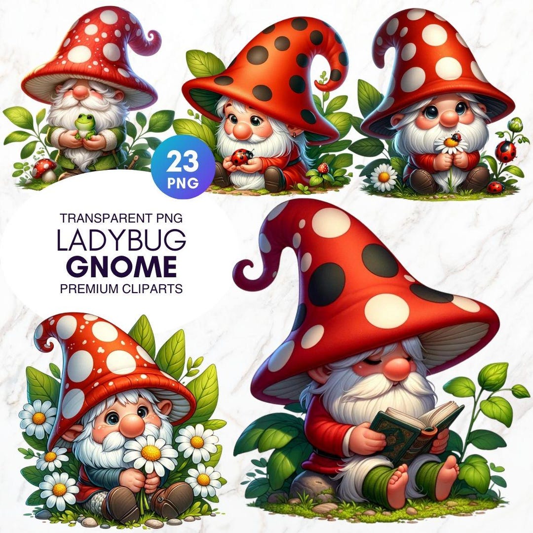 Ladybug Gnome Clipart Bundle, Gnome Clipart, Garden Gnome, Spring Gnome ...