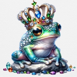 Gemstone Frog Clipart, Sublimation Design, Watercolor Frog, Princess ...