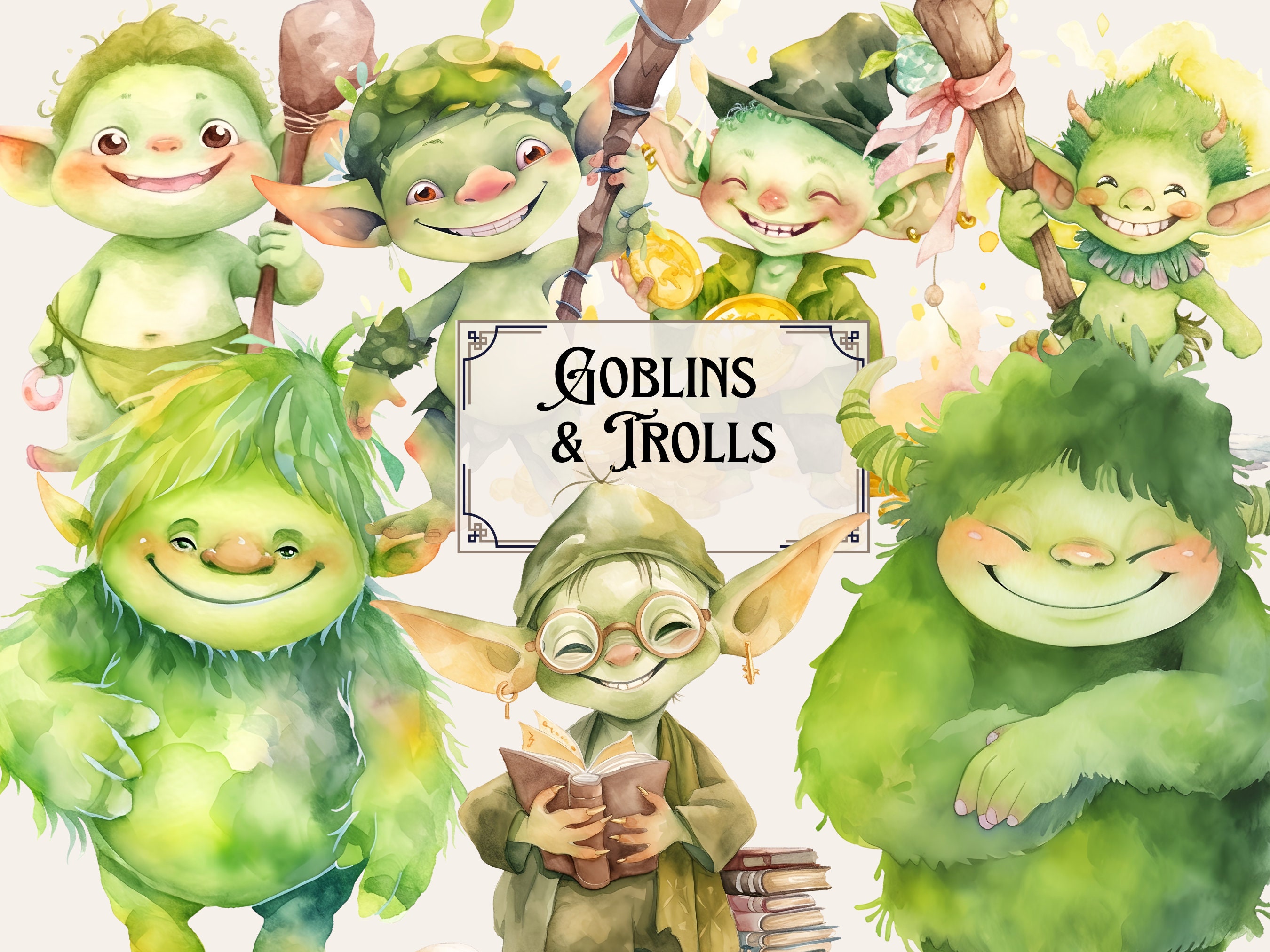 Magic School Goblins and Trolls Clipart, Magical Clipart, Cute Goblins ...
