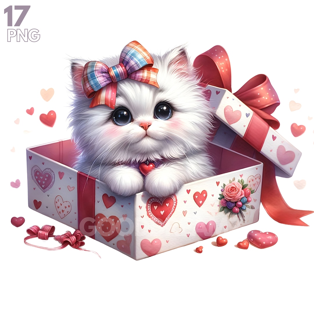 Valentines Day Kitten Watercolor Clipart, Cute Kitten Cat Clipart PNG ...
