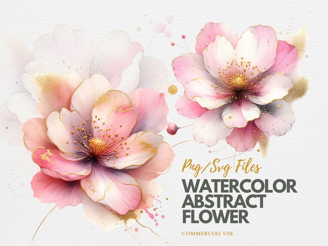 16 Abstract Flowers Clipart, Pink Gold Flower, Flowers Print, Printable ...