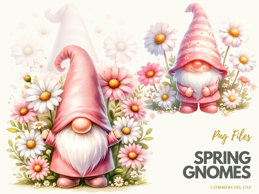 Watercolor Gnome Clipart Bundle, Garden Clipart, Spring Gnome Png ...