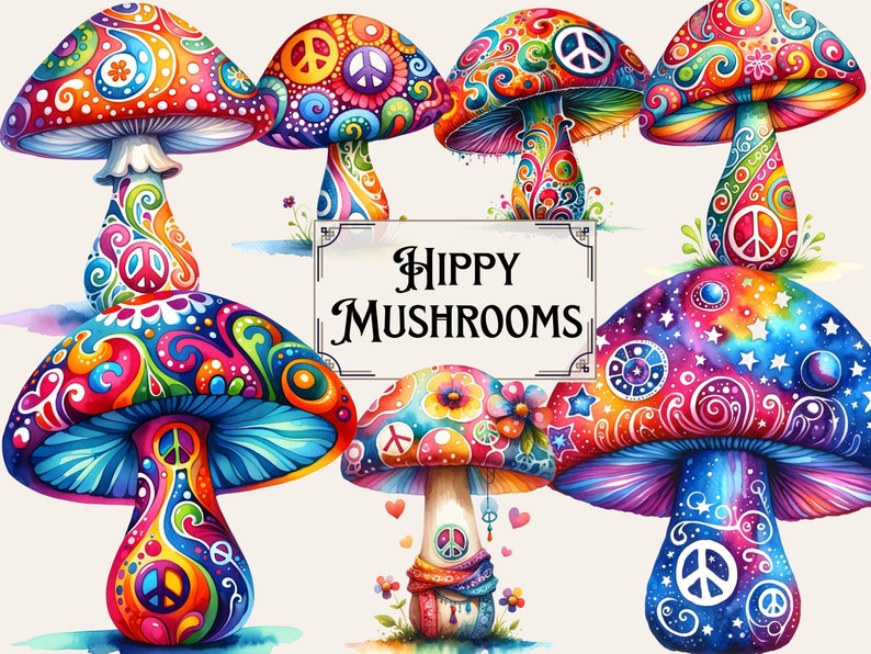 Groovy Mushrooms PNG, Hippy Mushrooms Clipart, Colorful Mushrooms ...