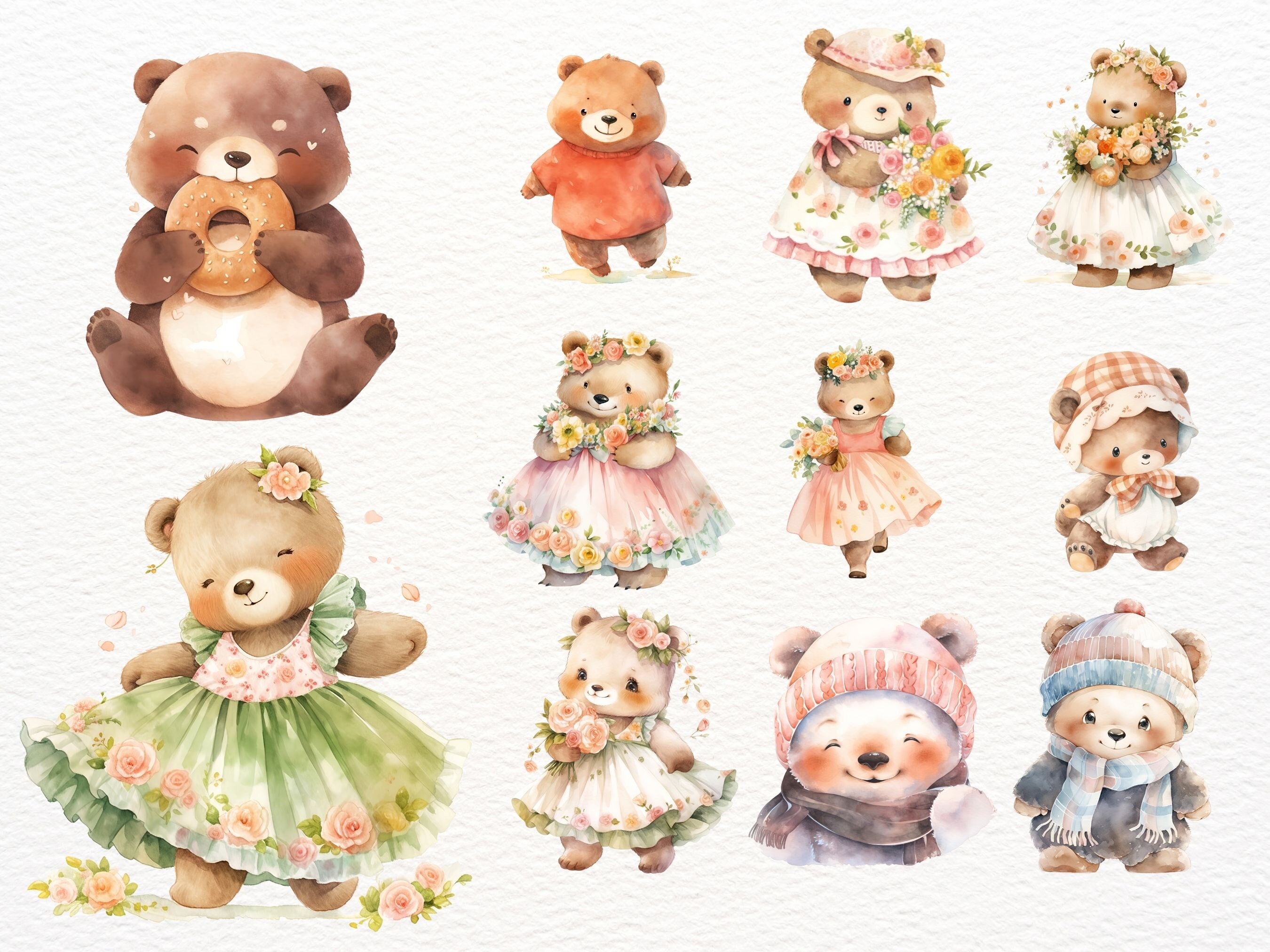 Watercolor Teddy Bear Clipart for Boy, Watercolor Baby Shower Clipart ...