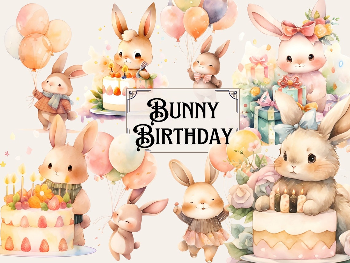 Watercolor Cute Bunny Bundle Clipart PNG Commercial Use Instant ...