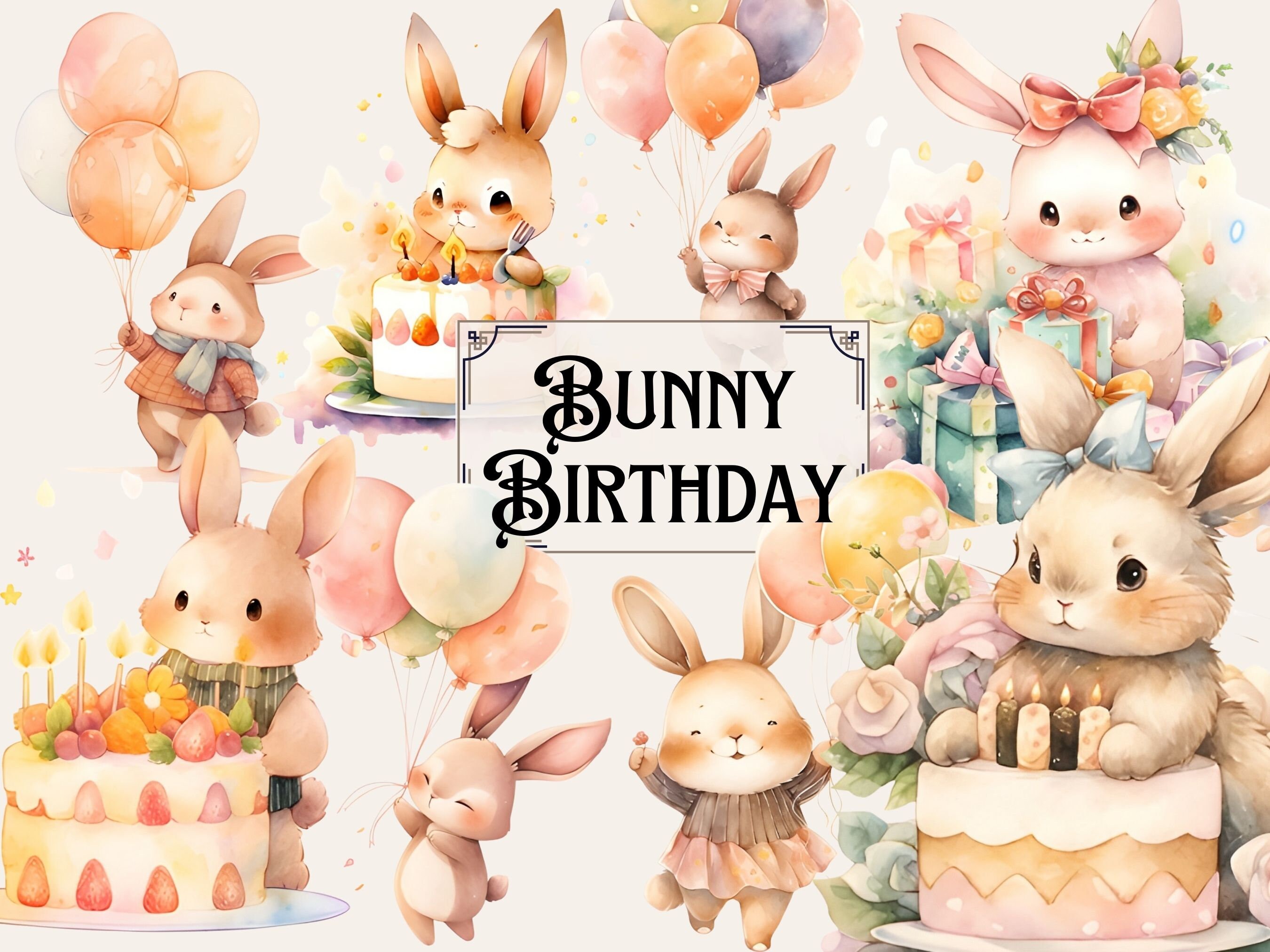 Watercolor Cute Bunny Bundle Clipart PNG Commercial Use Instant ...