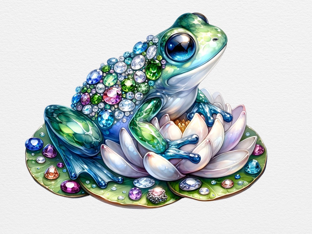 Gemstone Frog Clipart, Sublimation Design, Watercolor Frog, Princess Frog, Prince Frog, Toad ...