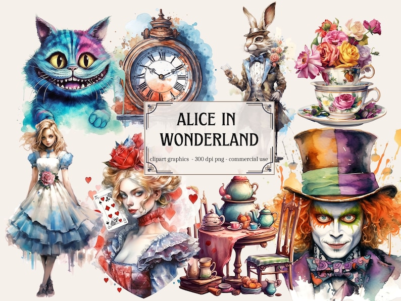 70 PNG Watercolour Alice in Wonderland Clipart Vintage Alice - Etsy UK