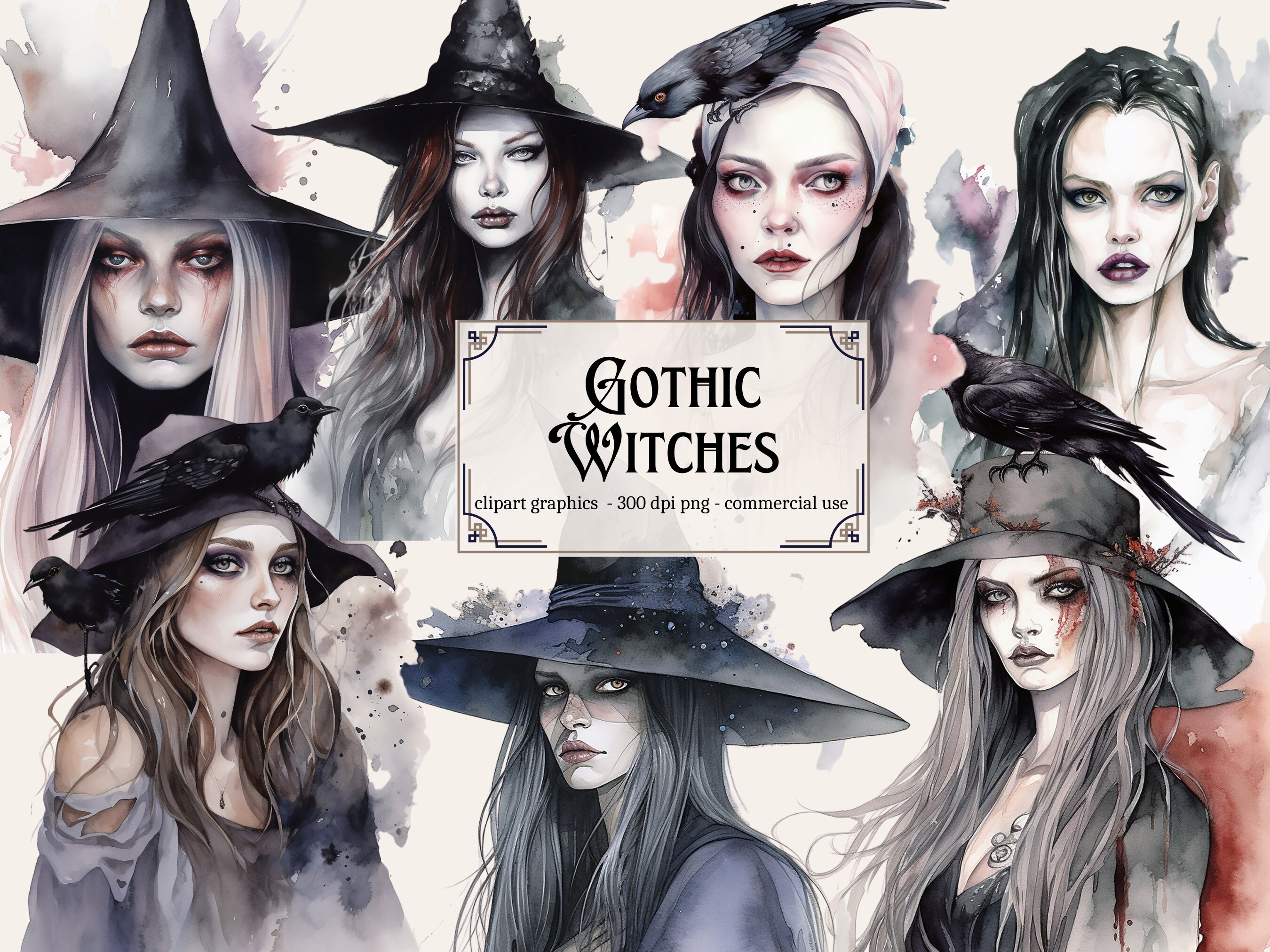 Witch Graphics Witch Digital Paper Witch Clipart Vintage - Etsy