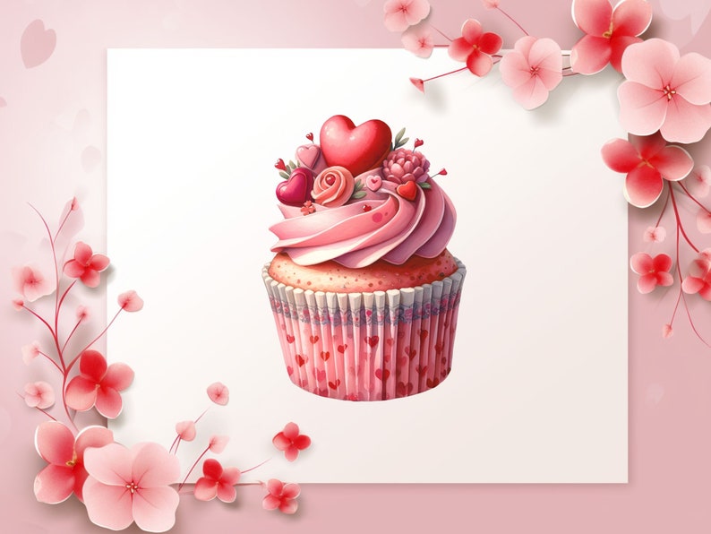 Valentines Day Cupcakes Clipart, Valentines Sweets Clipart Set ...